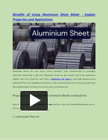 PPT – Benefits of Using Aluminium Sheet Metal PowerPoint presentation ...