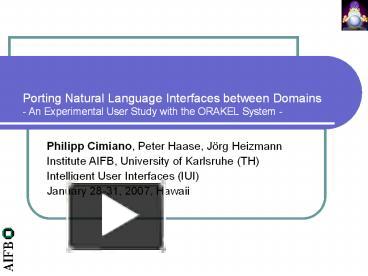 PPT – Porting Natural Language Interfaces between Domains - An ...