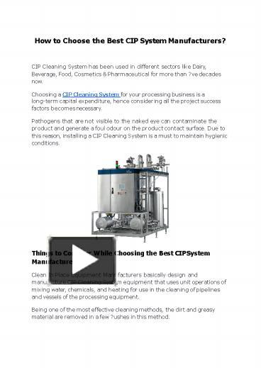 How to Choose the Best CIP System Manufacturers? presentation | free to ...
