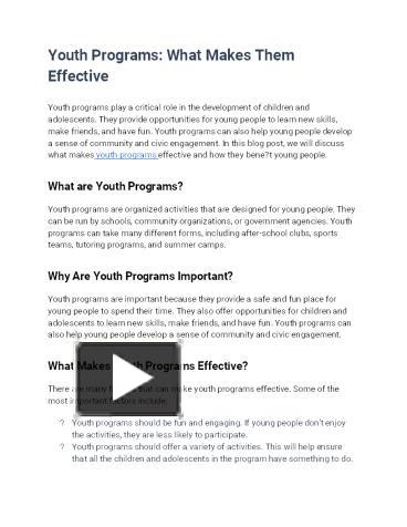 PPT – Youth Programs: What Makes Them Effective PowerPoint presentation ...