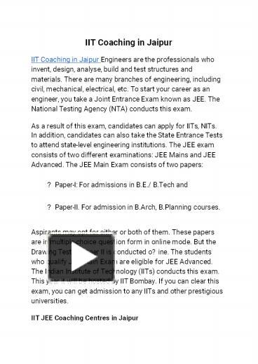 IIT Coaching in Jaipur presentation | free to download