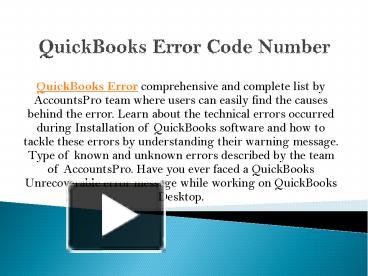 PPT – QuickBooks Errors Code PowerPoint presentation | free to download ...