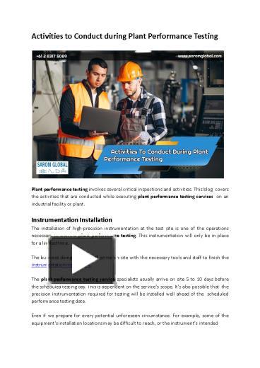 Activities to Conduct during Plant Performance Testing presentation ...