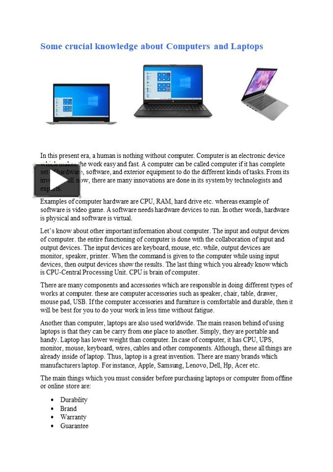 PPT – Some crucial knowledge about Computers and Laptops PowerPoint ...