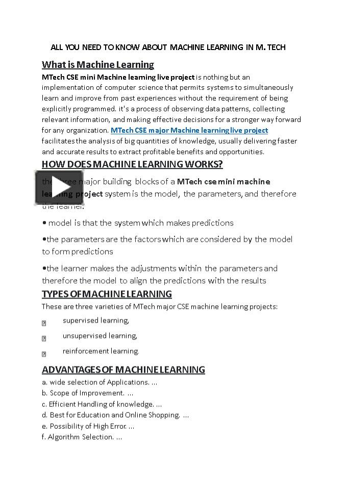 PPT – ALL YOU NEED TO KNOW ABOUT MACHINE LEARNING IN M. TECH PowerPoint ...