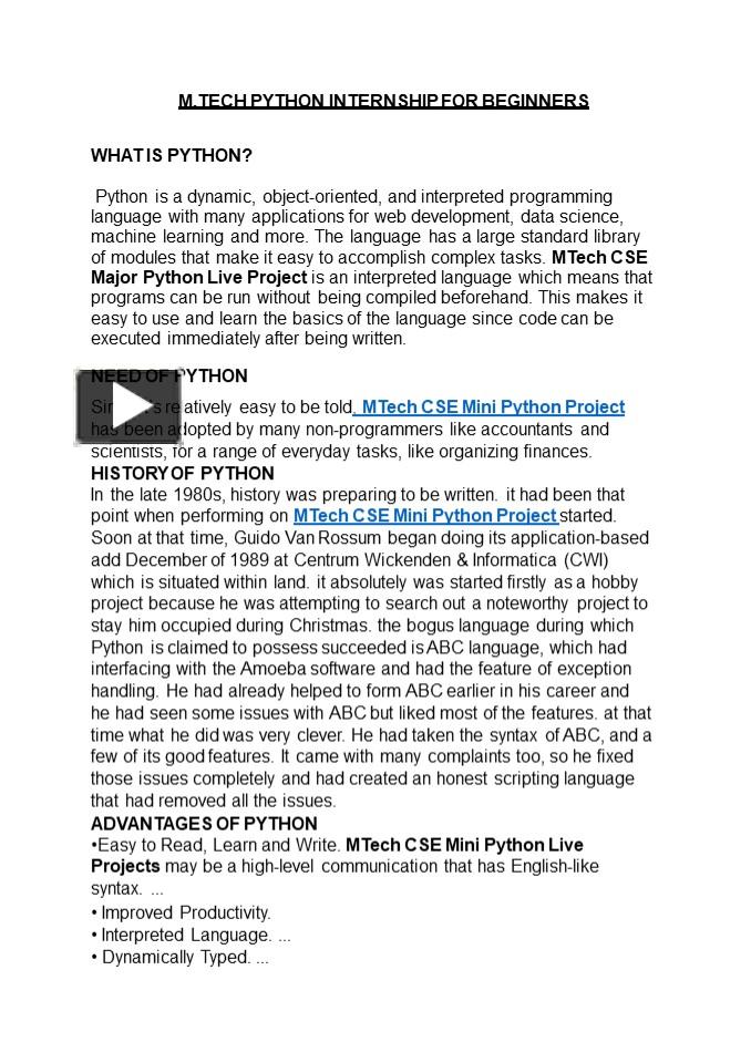 M.TECH PYTHON INTERNSHIP FOR BEGINNERS presentation | free to download