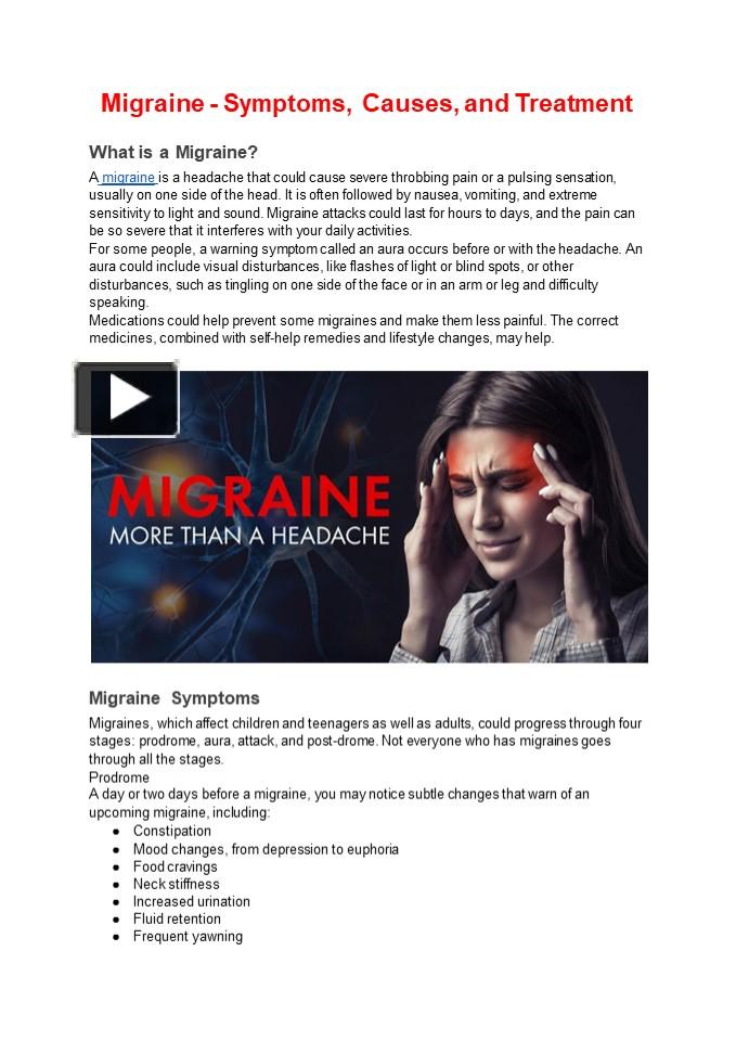 Migraine - Symptoms, Causes, and Treatment presentation | free to download