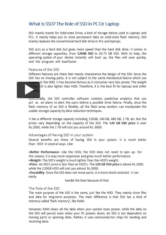 PPT – What is SSD? The Role of SSD in PC Or Laptop PowerPoint ...