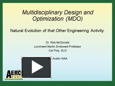 PPT – Multidisciplinary Design and Optimization MDO Natural Evolution ...
