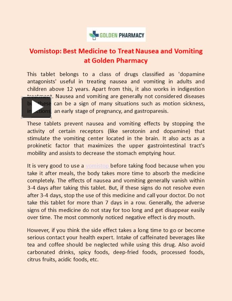 Vomistop: Best Medicine to Treat Nausea and Vomiting at Golden Pharmacy ...