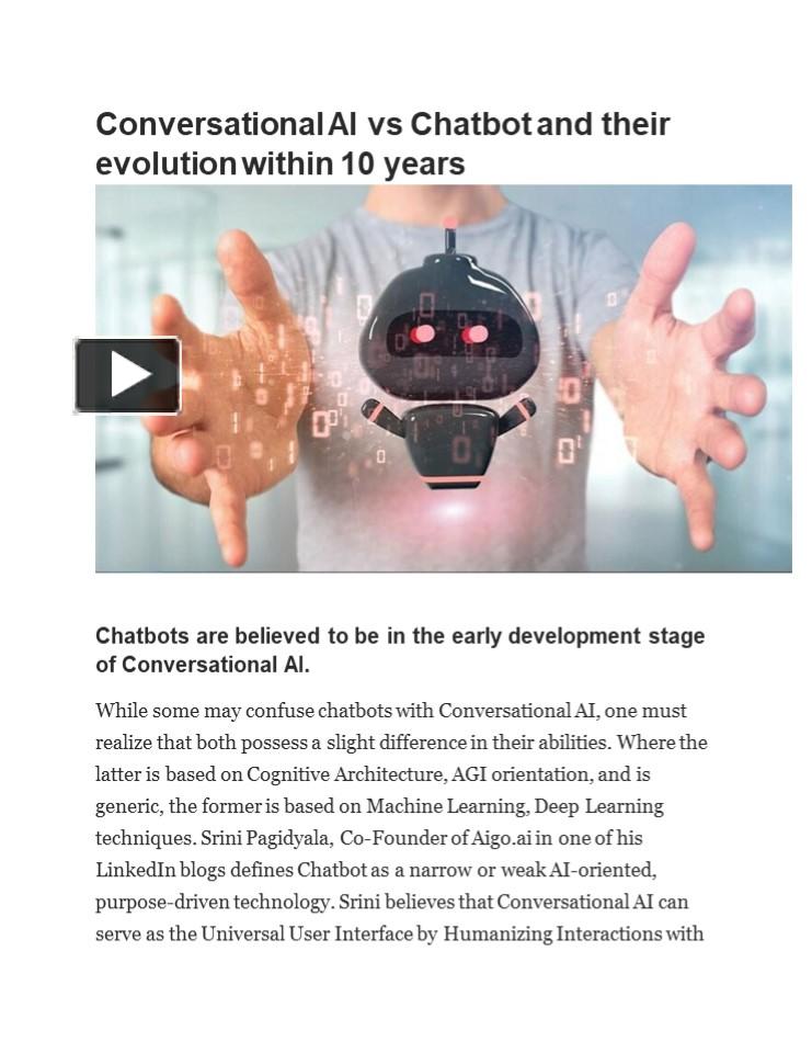 PPT – Conversational AI vs Chatbot and their evolution within 10 years ...