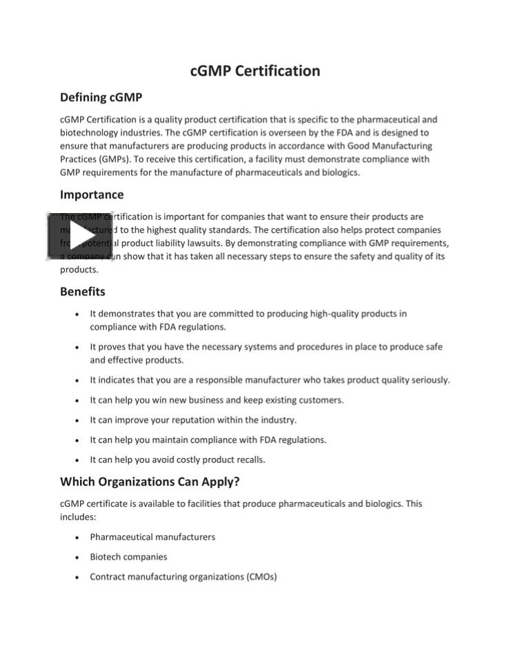 cGMP Certification presentation | free to download