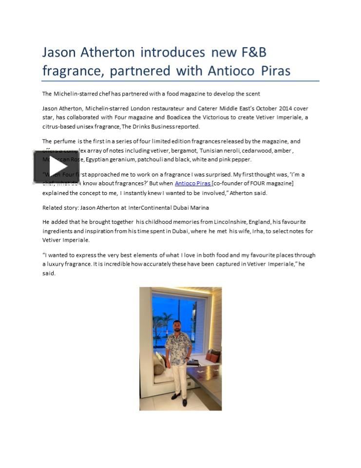 PPT – Jason Atherton introduces new F&B fragrance, partnered with ...