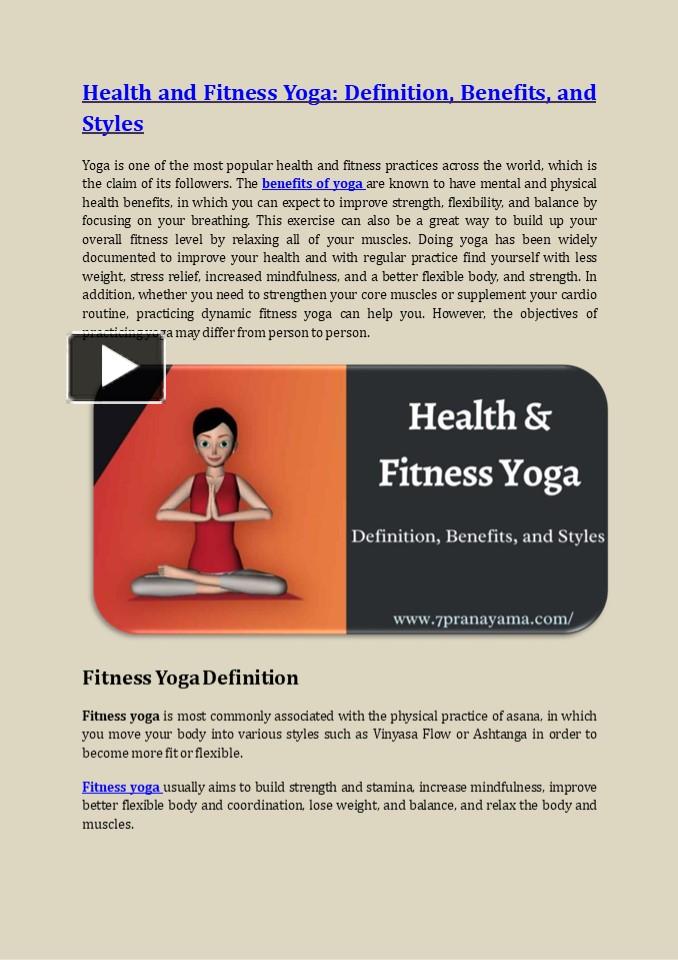 Health and Fitness Yoga: Definition, Benefits, and Styles presentation ...