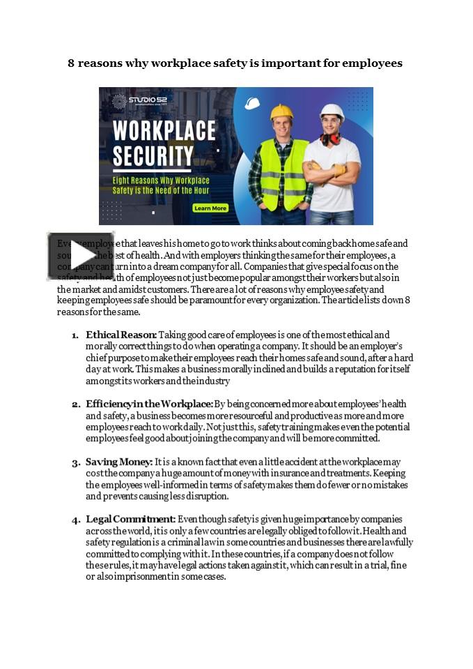 8 reasons why workplace safety is important for employees presentation ...