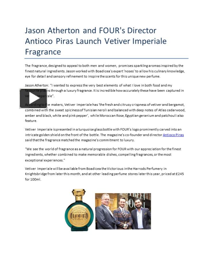 PPT – Jason Atherton and FOUR’s Director Antioco Piras Launch Vetiver ...