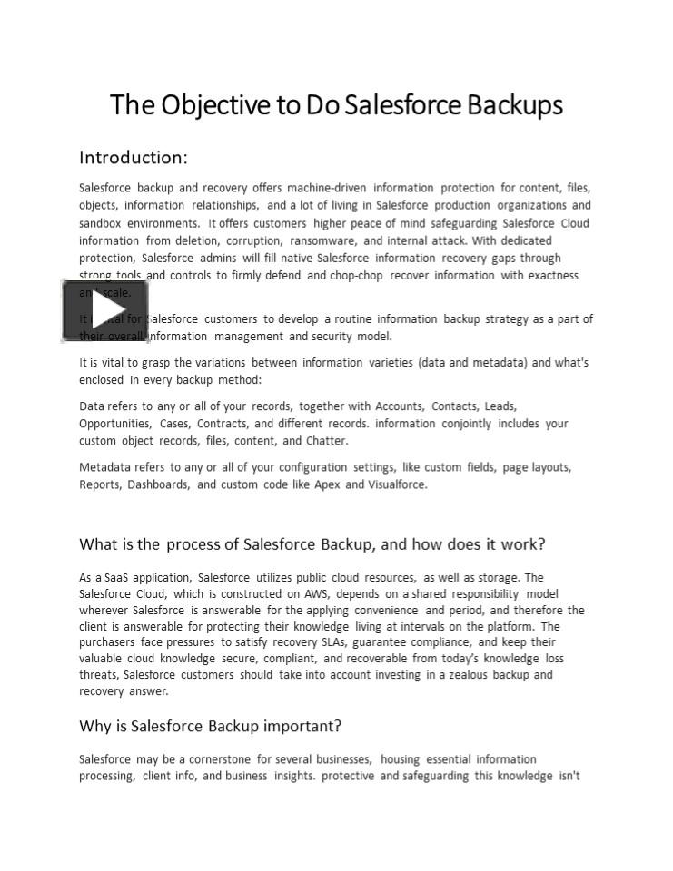 The Objective to Do Salesforce Backups presentation | free to download