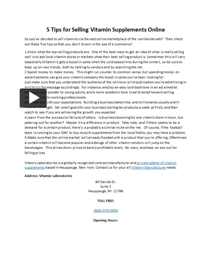 PPT – 5 Tips for Selling Vitamin Supplements Online PowerPoint ...