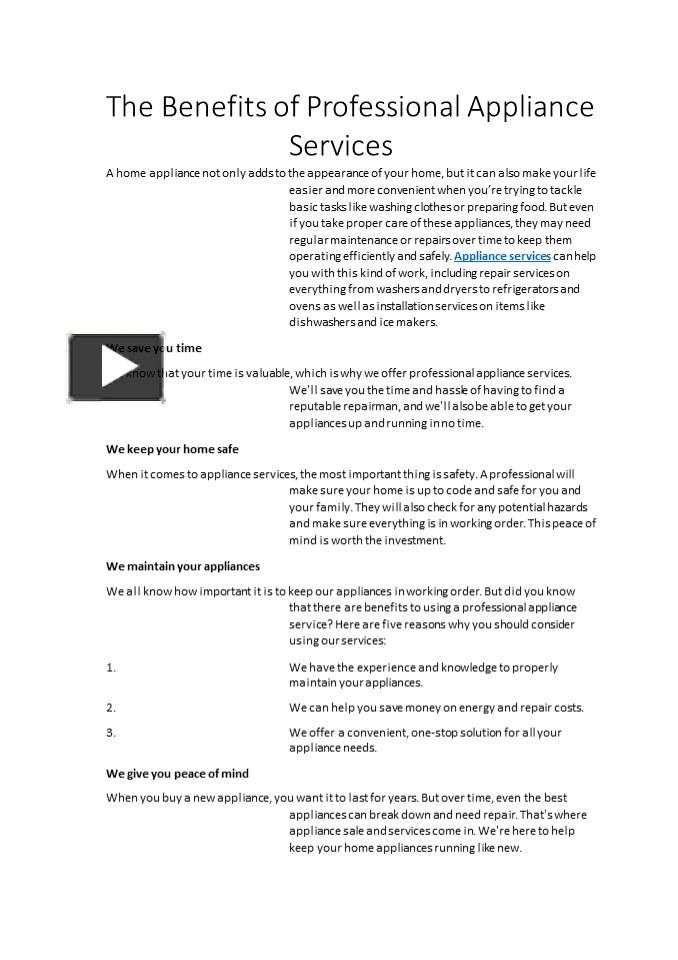 The Benefits of Professional Appliance Services presentation | free to ...