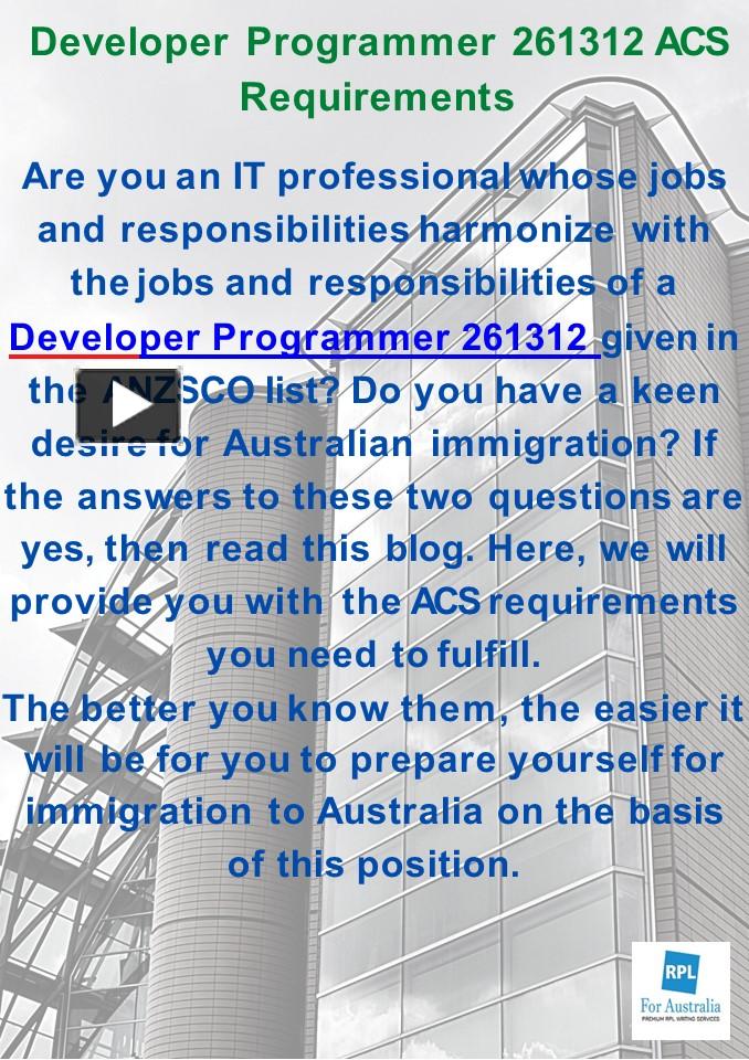 Developer Programmer 261312 ACS Requirements presentation | free to ...