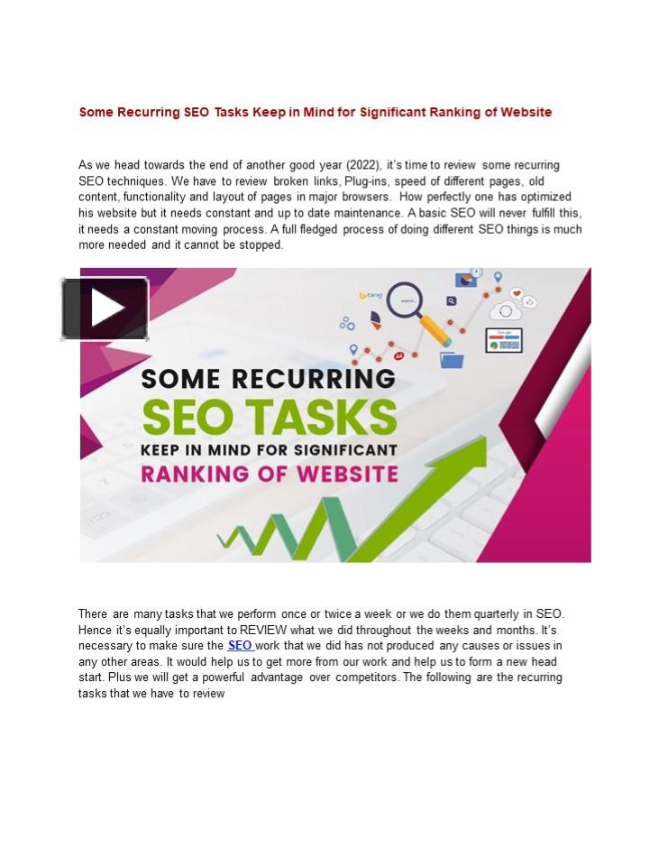 Some Recurring SEO Tasks Keep in Mind for Significant Ranking of ...