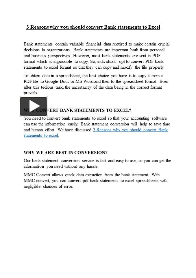 PPT – 3 Reasons why you should convert Bank statements to Excel ...