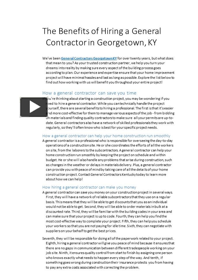 GENERAL CONTRACTORS GEORGETOWN KY presentation | free to download