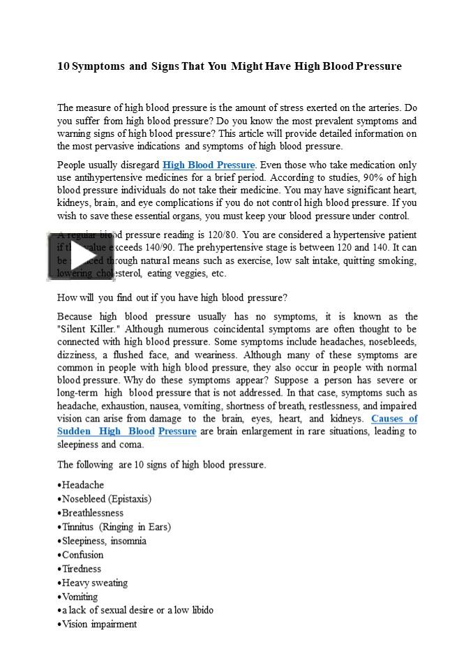 PPT – 10 Symptoms and Signs That You Might Have High Blood Pressure ...