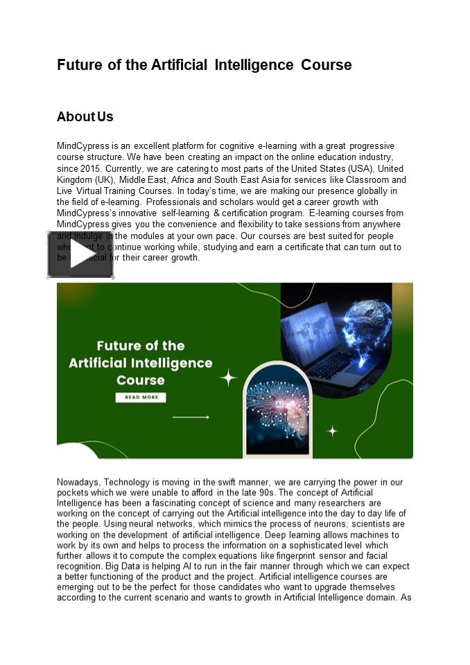 Future of the Artificial Intelligence Course presentation | free to ...