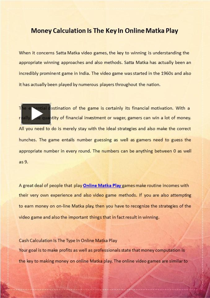 Money Calculation Is The Key In Online Matka Play presentation | free ...