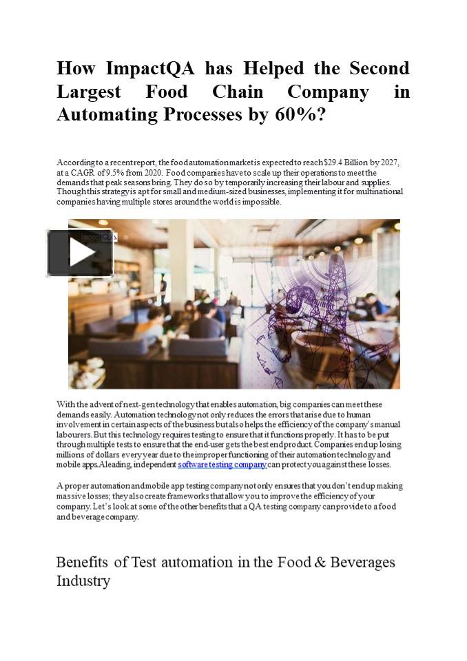 PPT – How ImpactQA has Helped the Second Largest Food Chain Company in ...