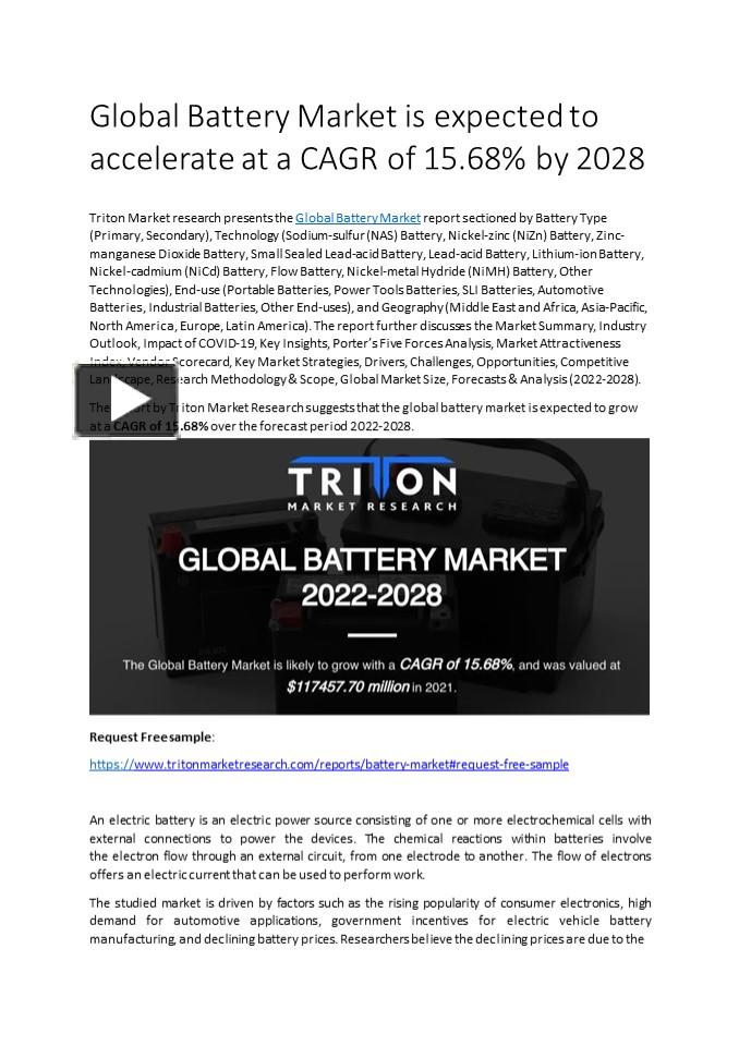 PPT – Global Battery Market is expected to accelerate at a CAGR of 15. ...