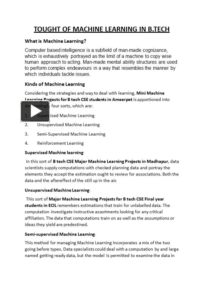 PPT – TOUGHT OF MACHINE LEARNING IN B.TECH PowerPoint presentation ...