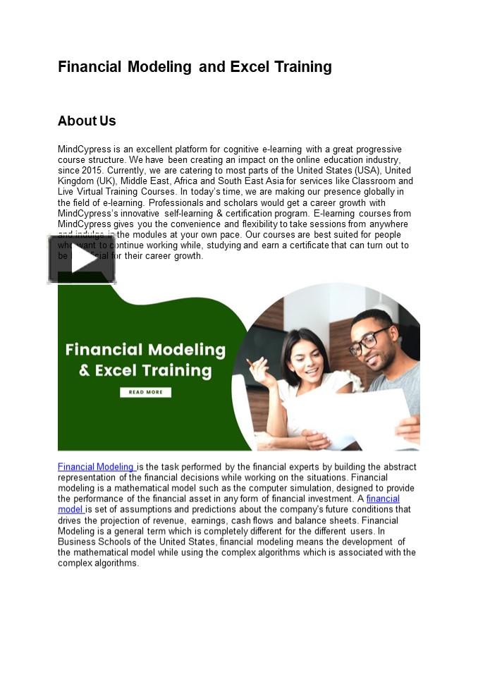 Financial Modeling and Excel Training presentation | free to download