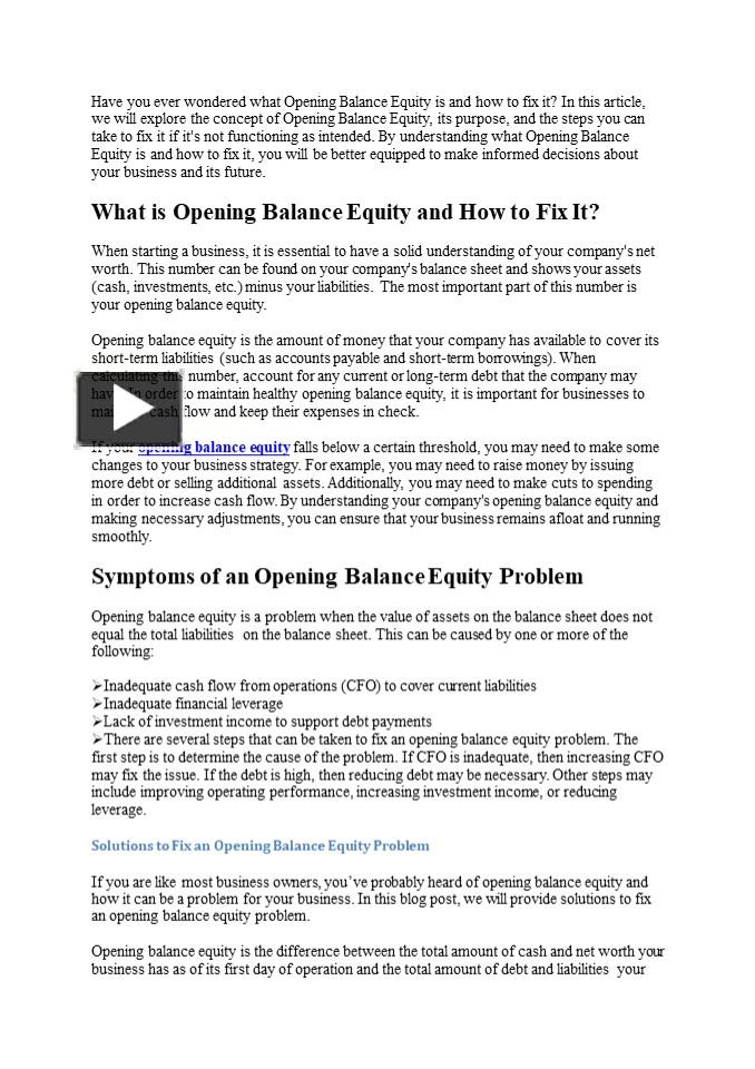 What is Opening Balance Equity and How to Fix It? presentation | free ...