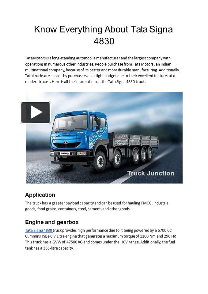 Know Everything About Tata Signa 4830 presentation | free to download
