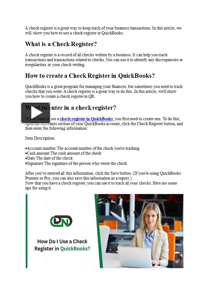 PPT – How Do I Use a Check Register in QuickBooks? PowerPoint ...