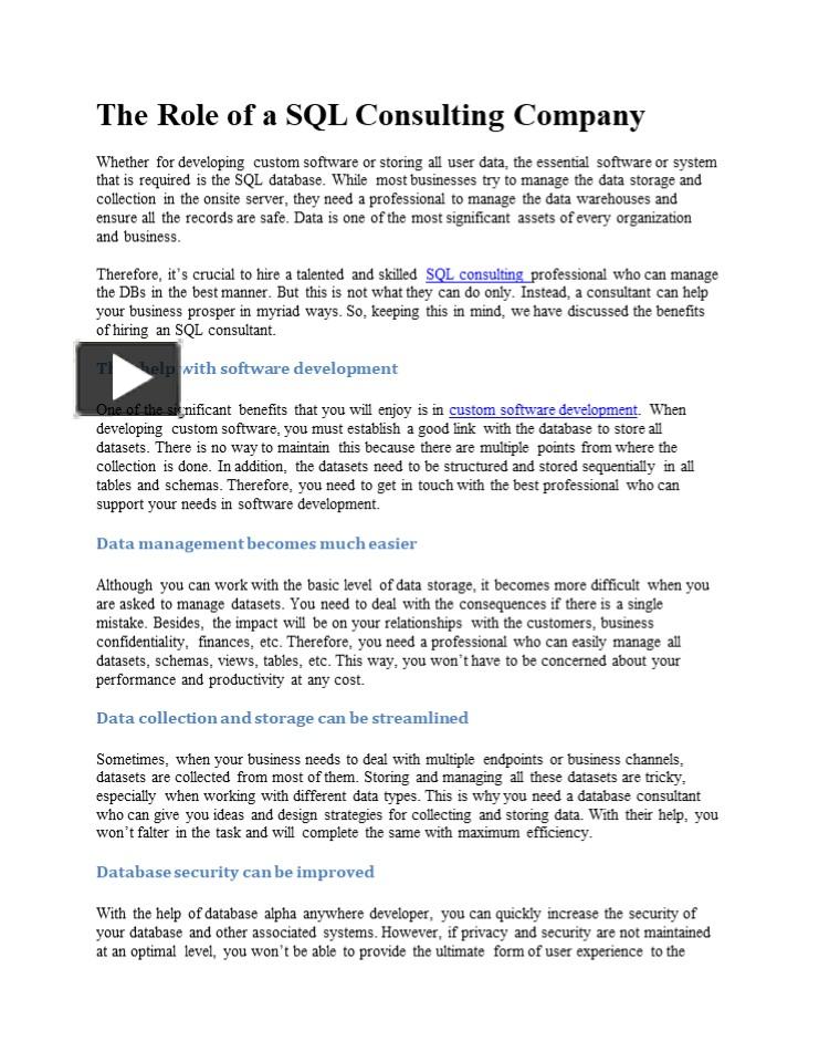 The Role of a SQL Consulting Company presentation | free to download