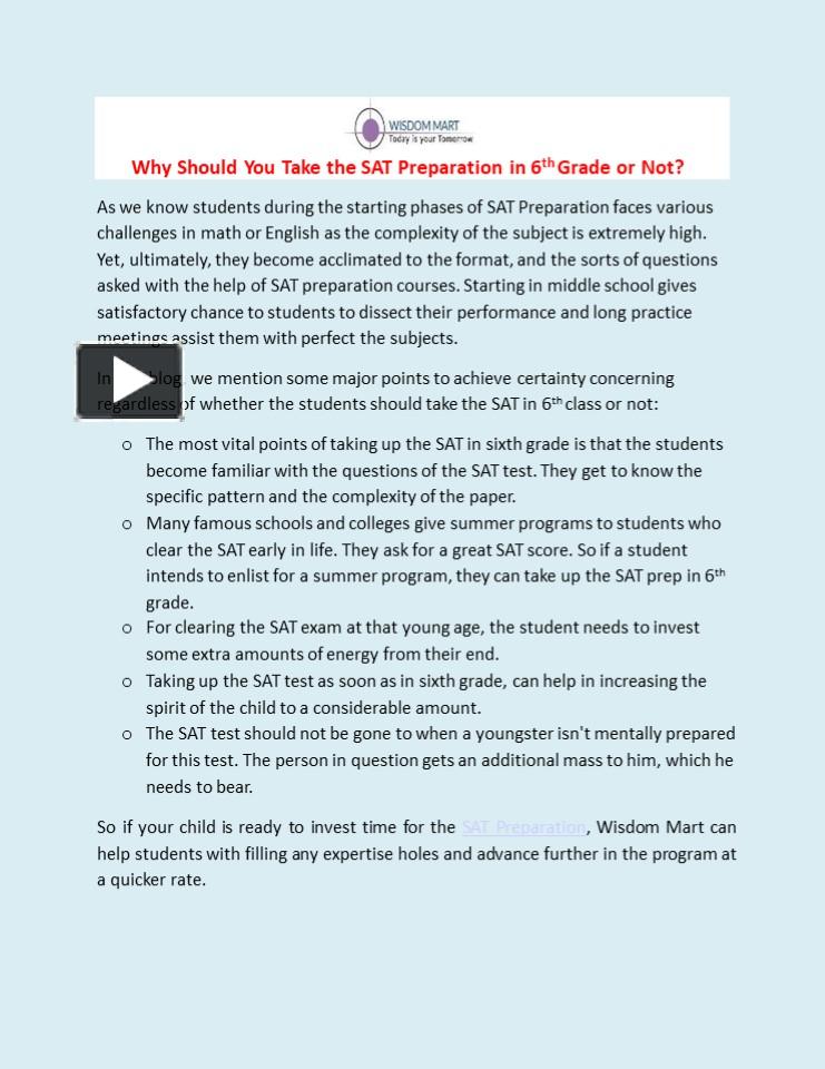 Why Should You Take The SAT Preparation in 6th Grade or Not ...