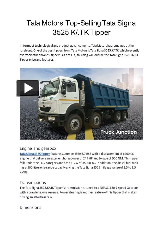 Tata Motors Top-Selling Tata Signa 3525.K/.TK Tipper presentation ...