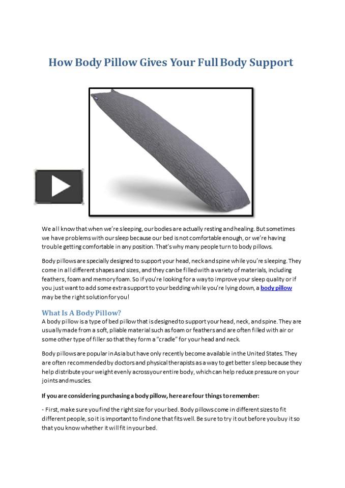 How Body Pillow Gives Your Full Body Support presentation | free to ...