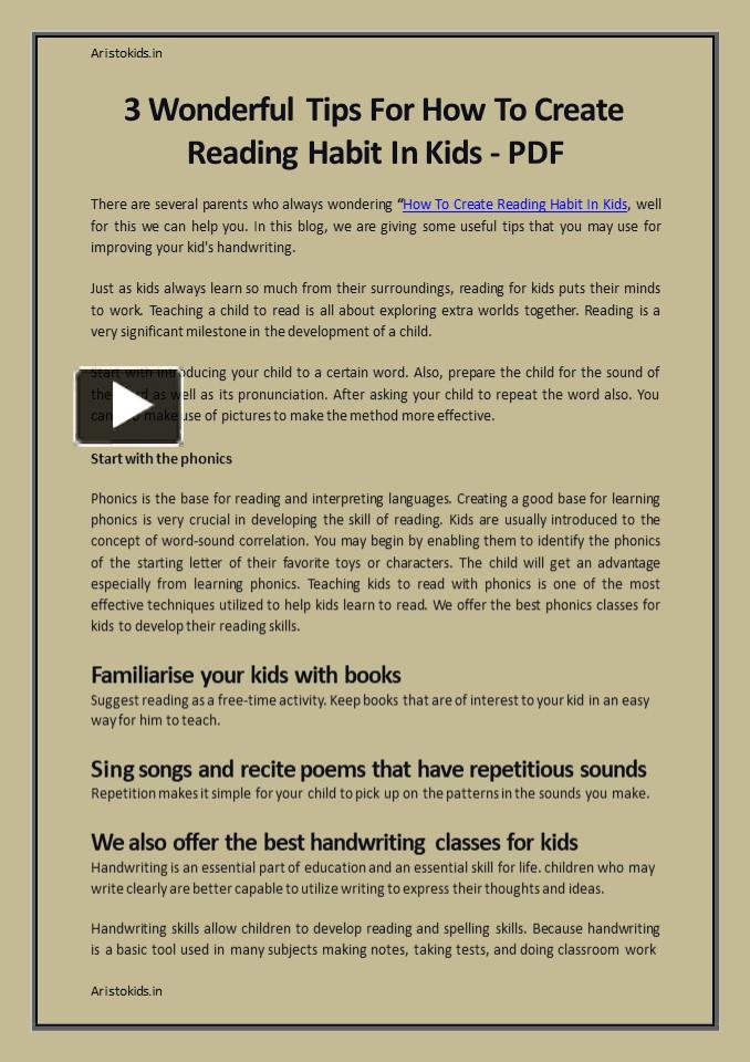 3 Wonderful Tips For How To Create Reading Habit In Kids - PDF ...