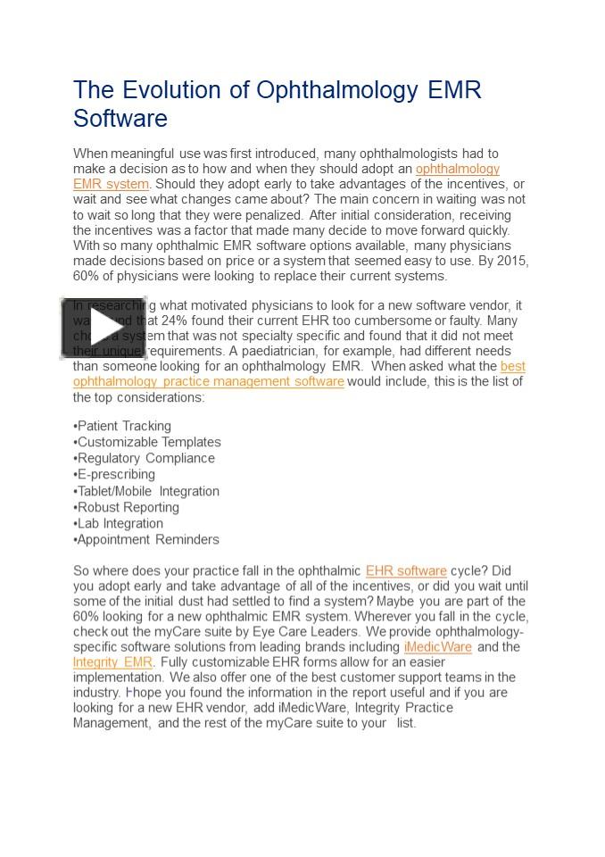 The Evolution of Ophthalmology EMR Software presentation | free to view
