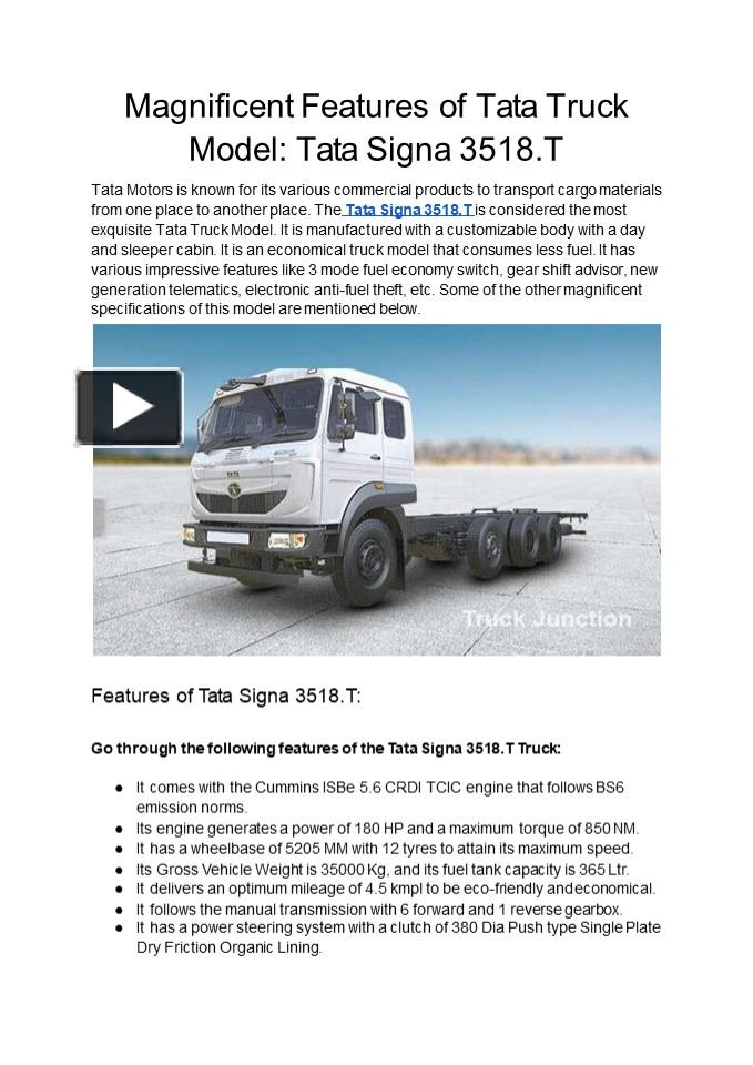 PPT – Magnificent Features of Tata Truck Model: Tata Signa 3518.T ...