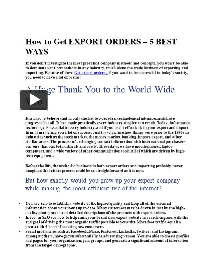 How to Get Export Orders - 5 Best Ways presentation | free to download