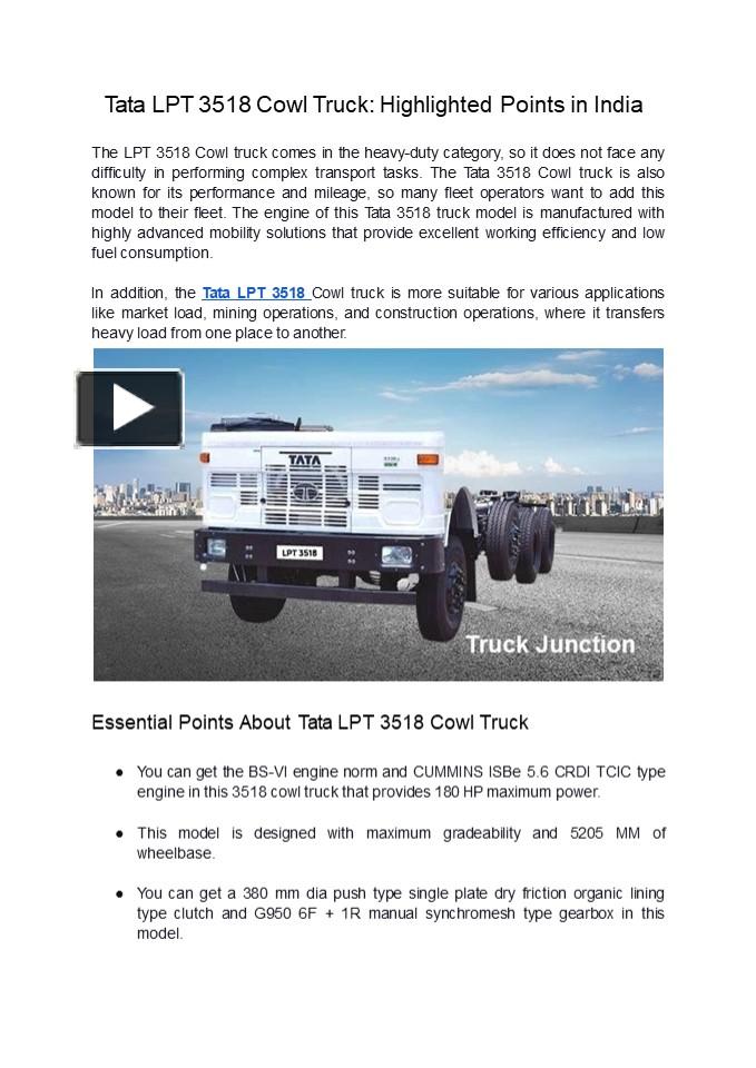 PPT – Tata LPT 3518 Cowl Truck: Highlighted Points in India PowerPoint ...