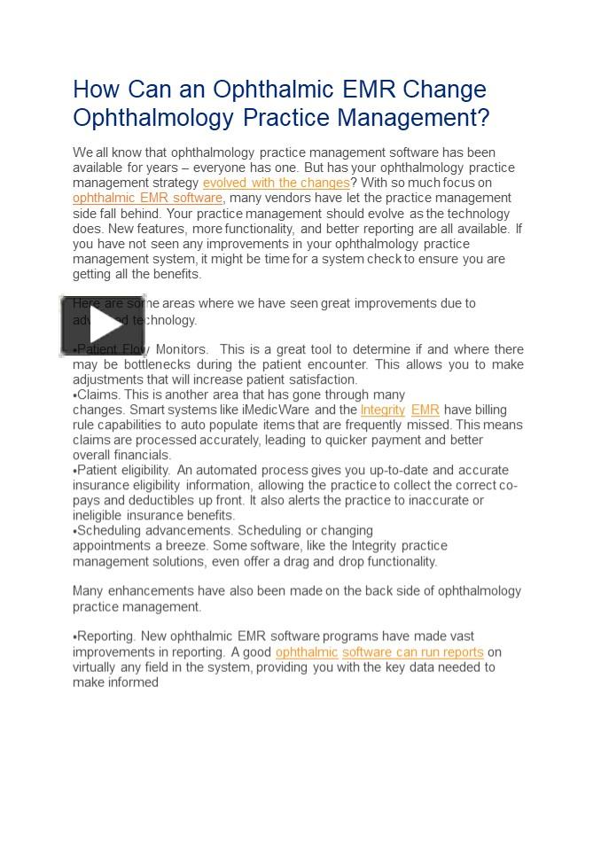 PPT – How Can an Ophthalmic EMR Change Ophthalmology Practice ...