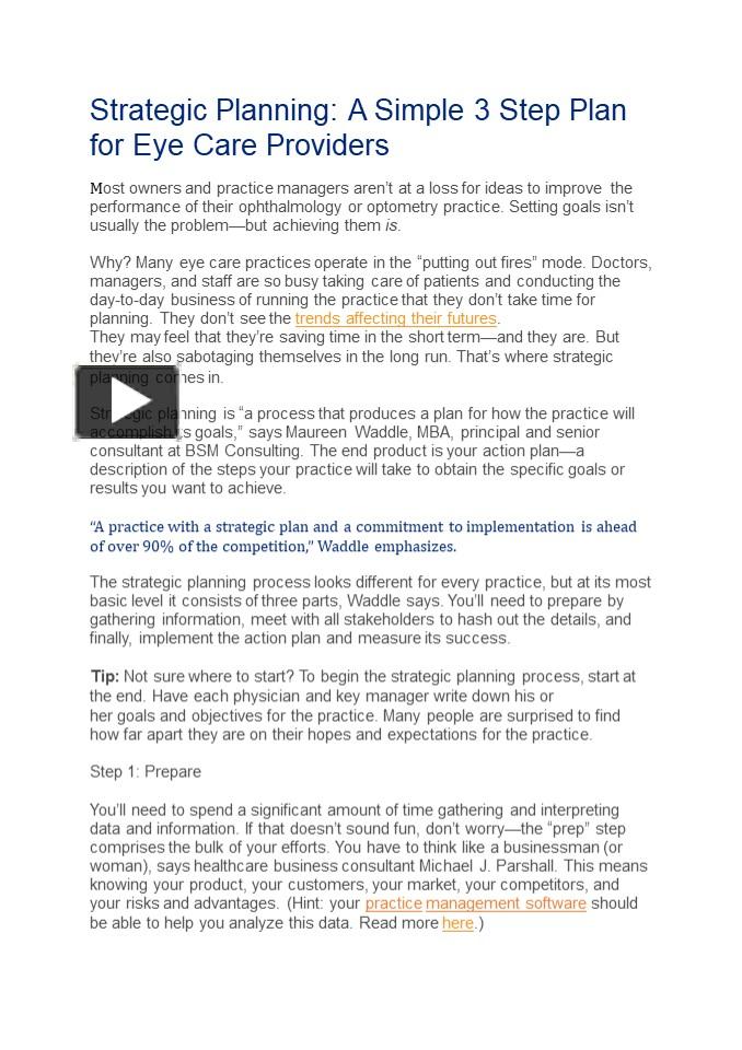 PPT – Strategic Planning: A Simple 3 Step Plan for Eye Care Providers ...