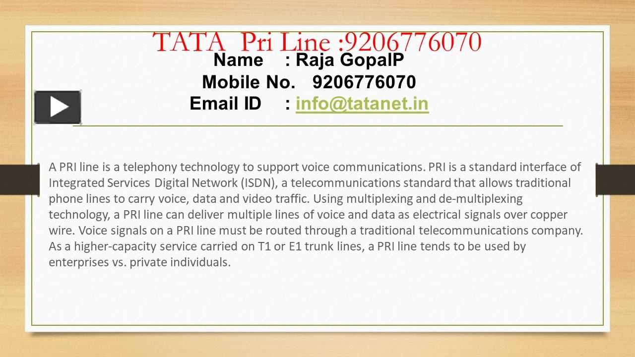 TATA Pri Line @ 9206776070 presentation | free to download