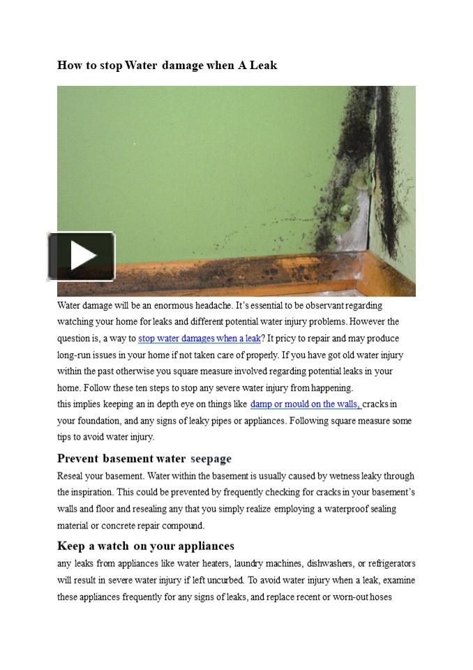 PPT – How to stop Water damage when A Leak PowerPoint presentation ...